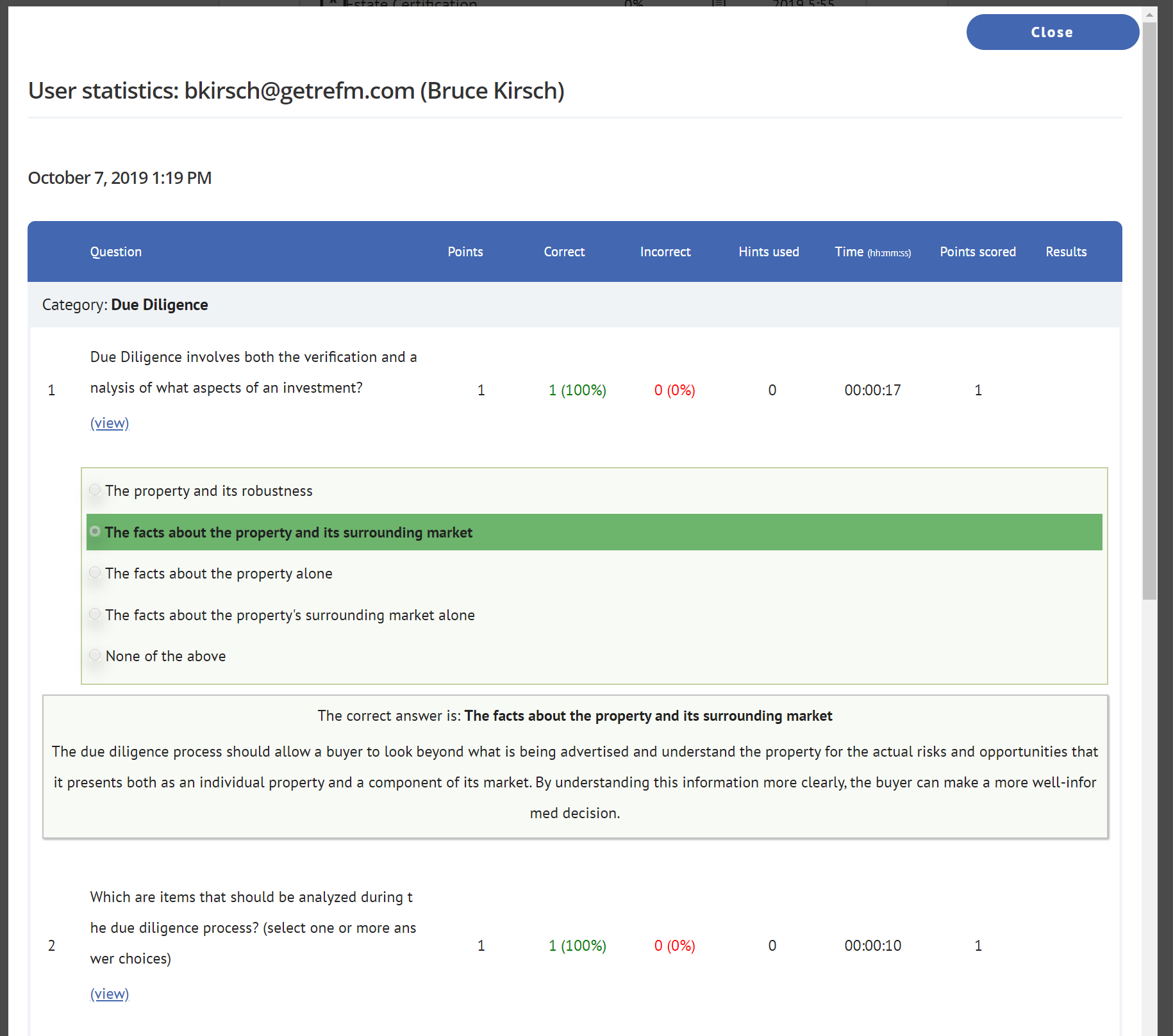 How do I review my individual question results on a quiz and see the ...